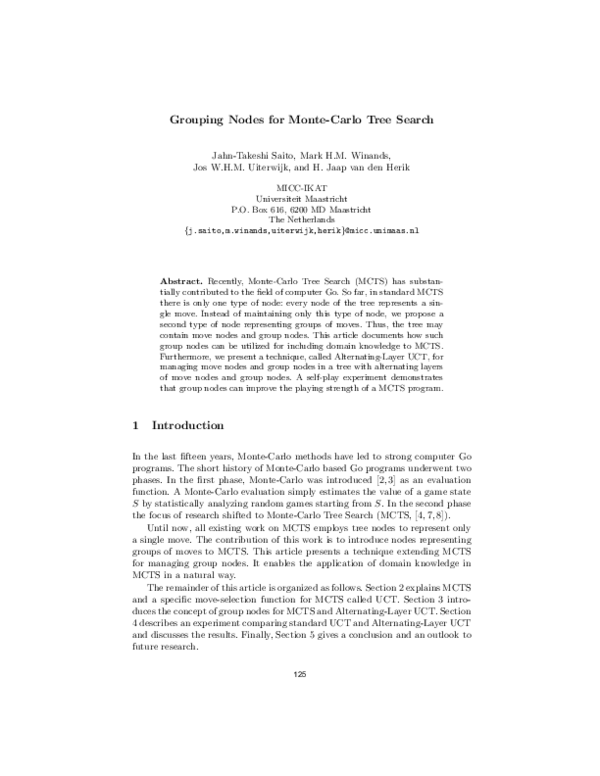 (PDF) Grouping nodes for Monte-Carlo tree search