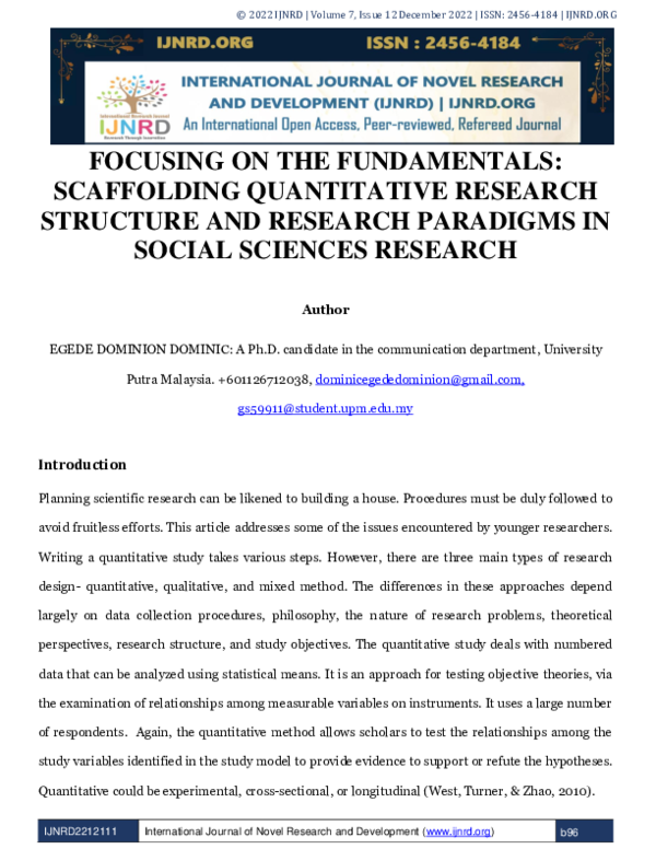 (PDF) FOCUSING ON THE FUNDAMENTALS: SCAFFOLDING QUANTITATIVE RESEARCH ...