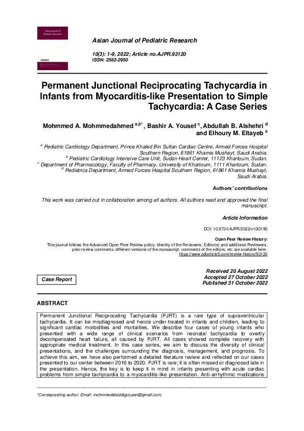 (PDF) Permanent Junctional Reciprocating Tachycardia in Infants from ...