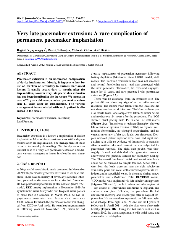 (PDF) Very late pacemaker extrusion: A rare complication of permanent pacemaker implantation
