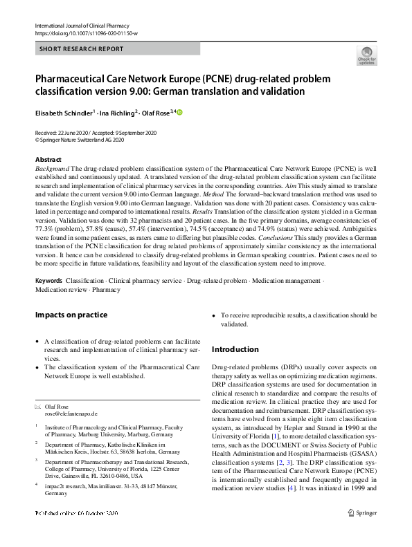 (PDF) Pharmaceutical Care Network Europe (PCNE) drug-related problem ...