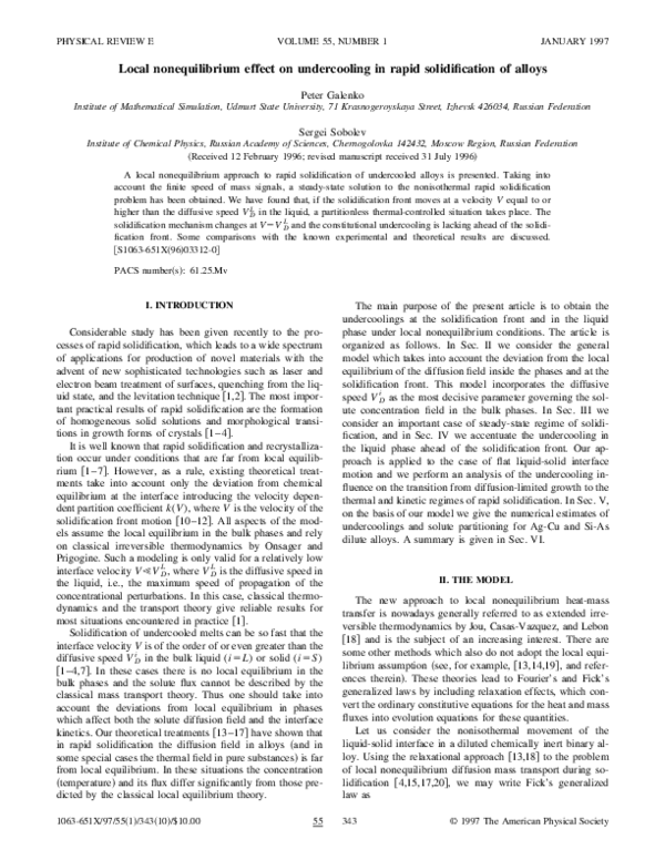 (PDF) Local nonequilibrium effect on undercooling in rapid ...