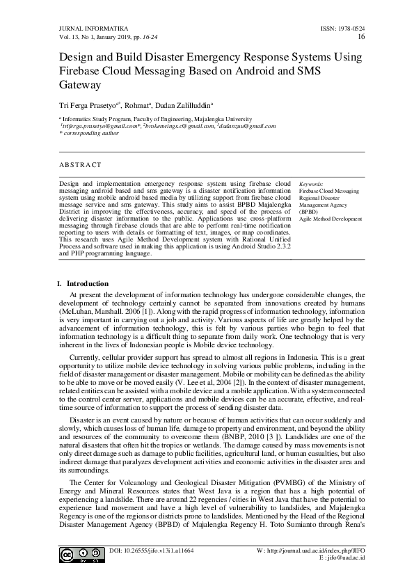 Pdf Design And Build Disaster Emergency Response Systems Using Firebase Cloud Messaging Based
