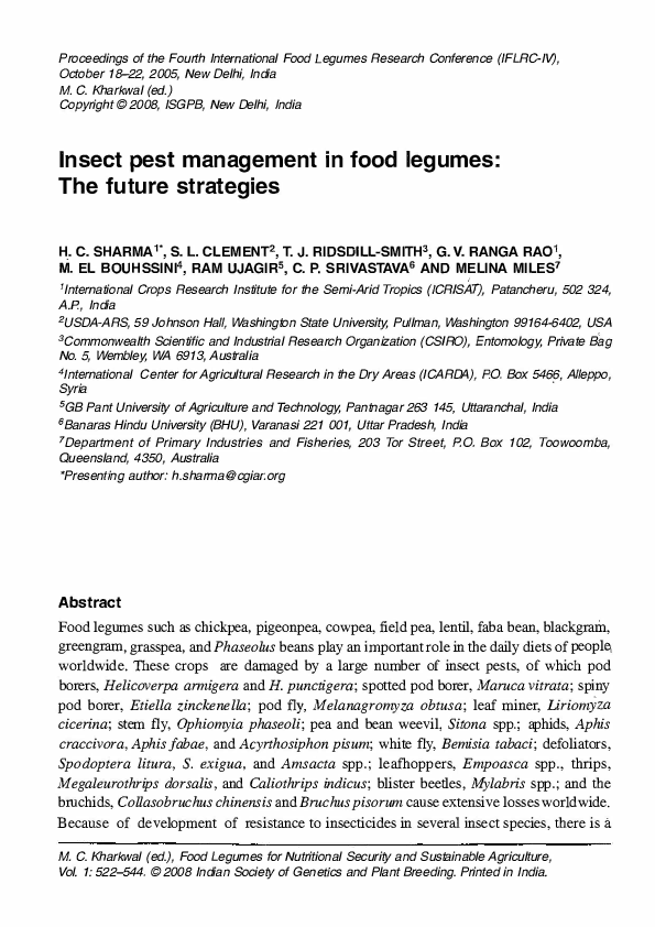 (PDF) Insect Pest Management in Food Legumes: Future Strategies