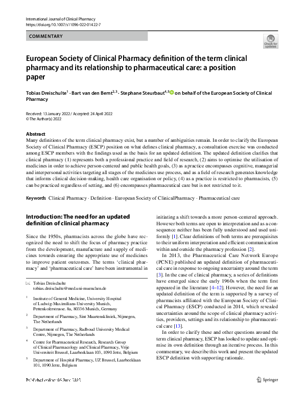 (PDF) European Society of Clinical Pharmacy definition of the term ...