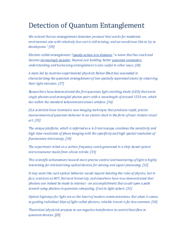 (PDF) Detection of Quantum Entanglement