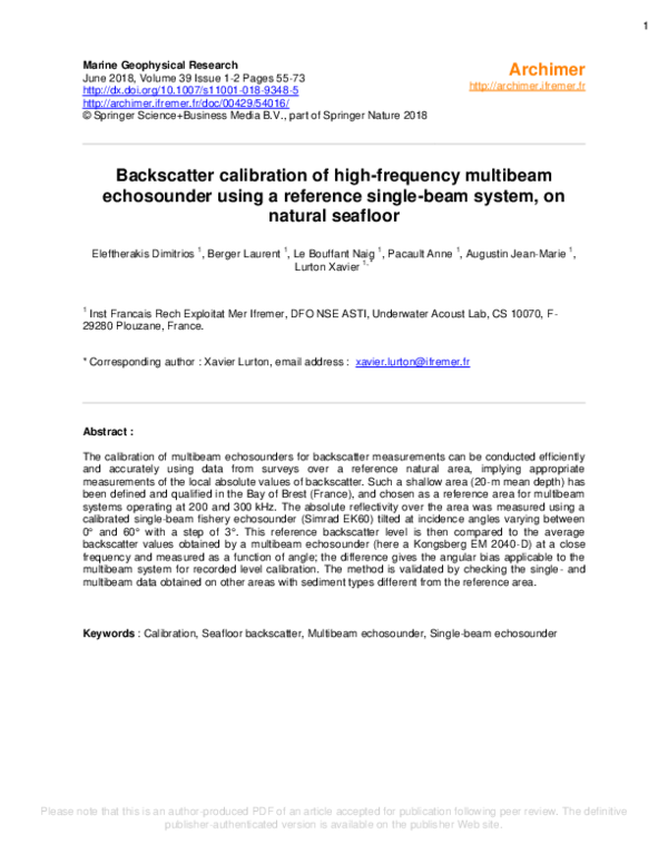 (PDF) Backscatter calibration of high-frequency multibeam echosounder ...