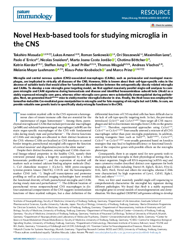 (PDF) Novel Hexb-based tools for studying microglia in the CNS