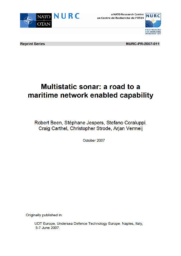 (PDF) Multistatic sonar: a road to a maritime network enabled capability