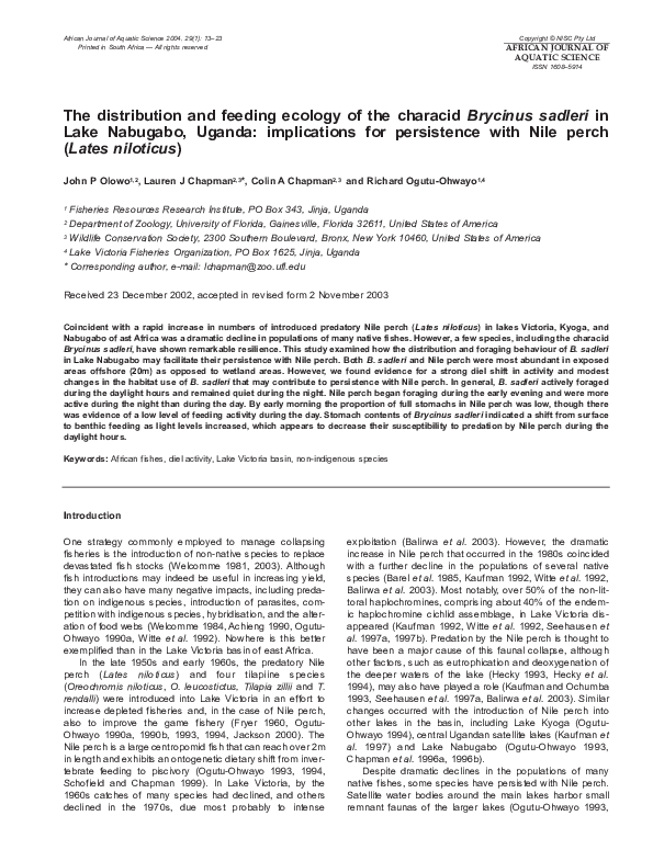 (PDF) The distribution and feeding ecology of the characidBrycinus ...