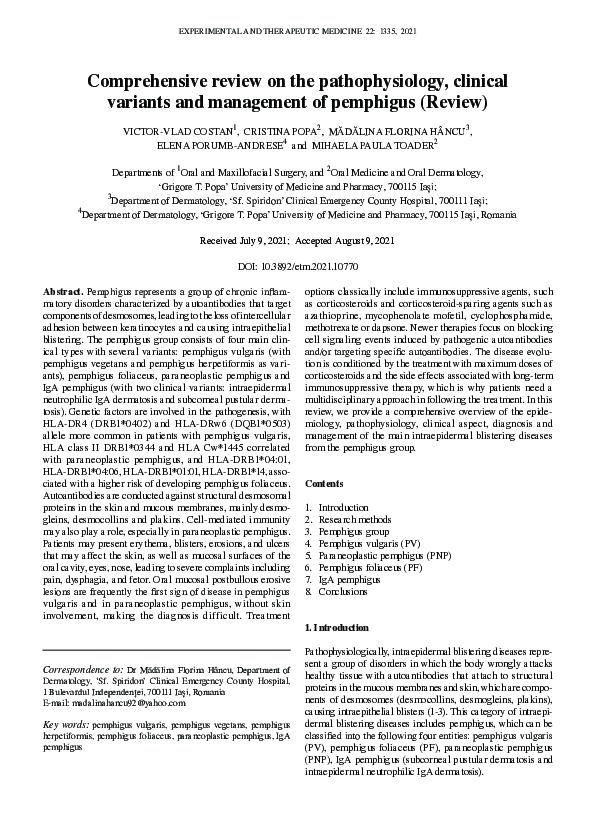(PDF) Comprehensive review on the pathophysiology, clinical variants and management of pemphigus ...