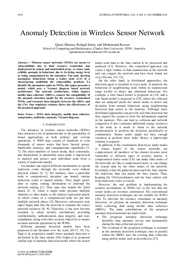 (PDF) Anomaly Detection in Wireless Sensor Network
