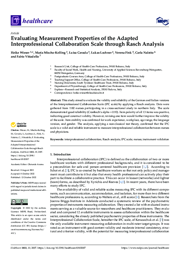 (PDF) Evaluating Measurement Properties of the Adapted Interprofessional Collaboration Scale ...