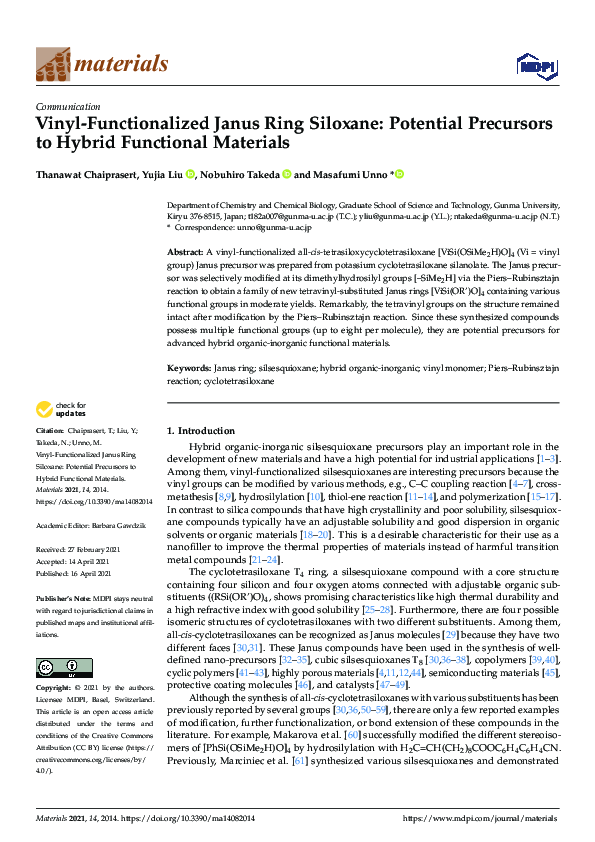 (PDF) Vinyl-Functionalized Janus Ring Siloxane: Potential Precursors to ...