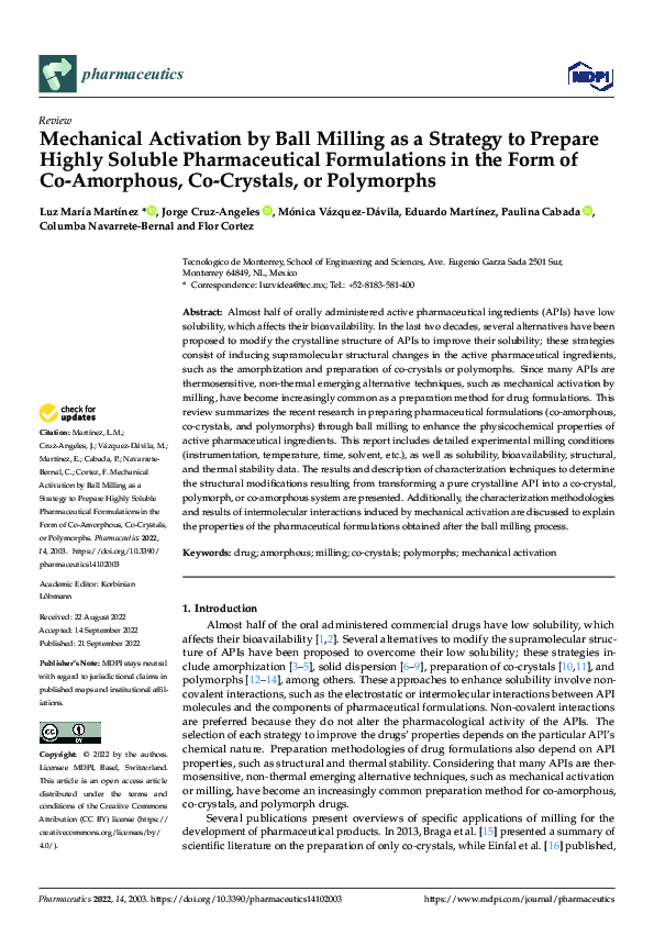 (PDF) Mechanical Activation by Ball Milling as a Strategy to Prepare ...