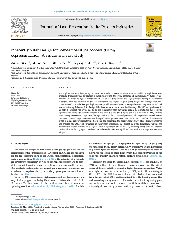 (PDF) Inherently Safer Design for low-temperature process during ...
