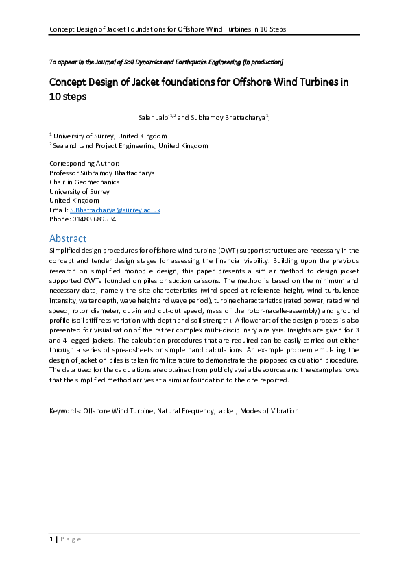 Pdf Concept Design Of Jacket Foundations For Offshore Wind Turbines In 10 Steps