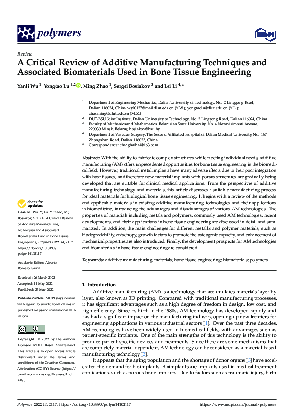 (PDF) A Critical Review of Additive Manufacturing Techniques and Associated Biomaterials Used in ...