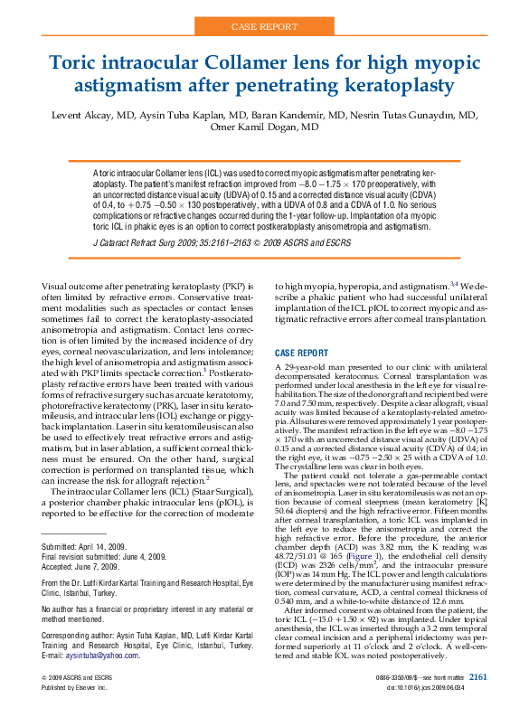 (PDF) Toric intraocular Collamer lens for high myopic astigmatism after ...