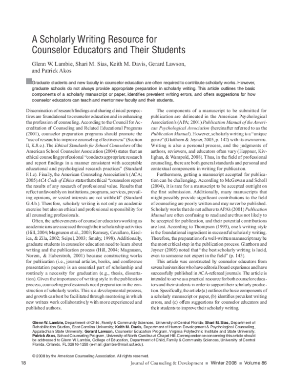 (PDF) A Scholarly Writing Resource for Counselor Educators and Their ...