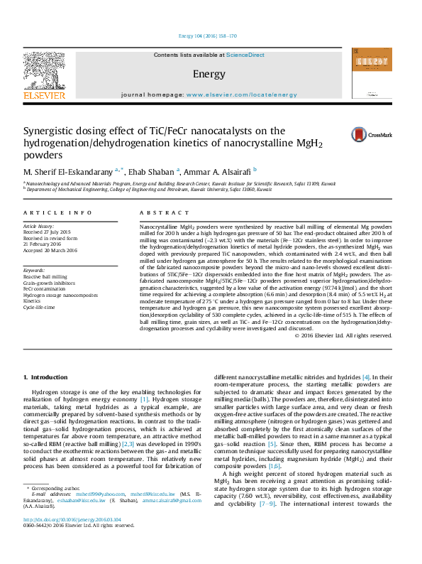 (PDF) TiC/FeCr Nanocatalysts Enhance MgH2 Kinetics