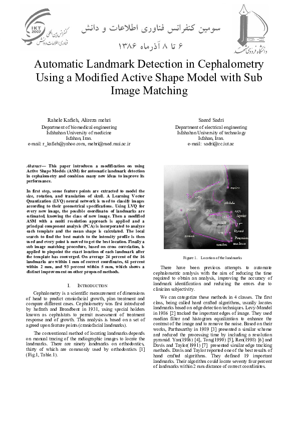 Pdf Automatic Landmark Detection In Cephalometry Using A Modified