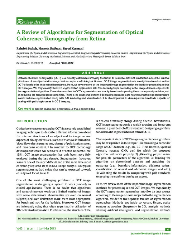 (PDF) A Review of Algorithms for Segmentation of Optical Coherence Tomography from Retina ...