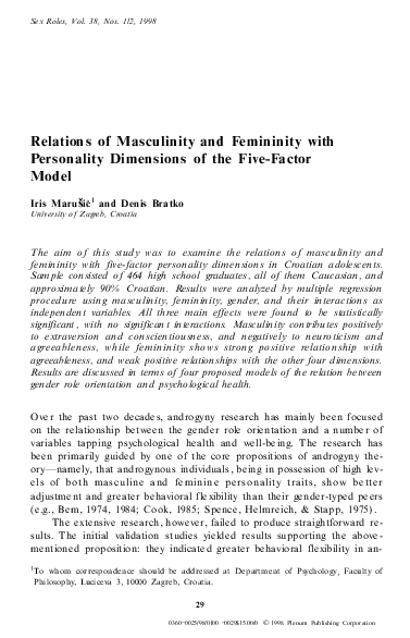 (PDF) Relations of Masculinity and Femininity with Personality ...