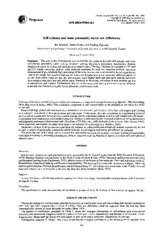 (PDF) Self-reliance and some personality traits: sex differences