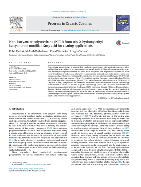 (PDF) Non-isocyanate polyurethane (NIPU) from tris-2-hydroxy ethyl ...