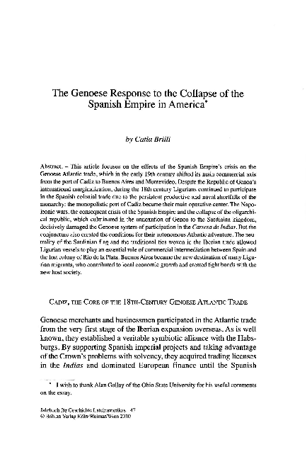 (PDF) The Genoese Response to the Collapse of the Spanish Empire in America