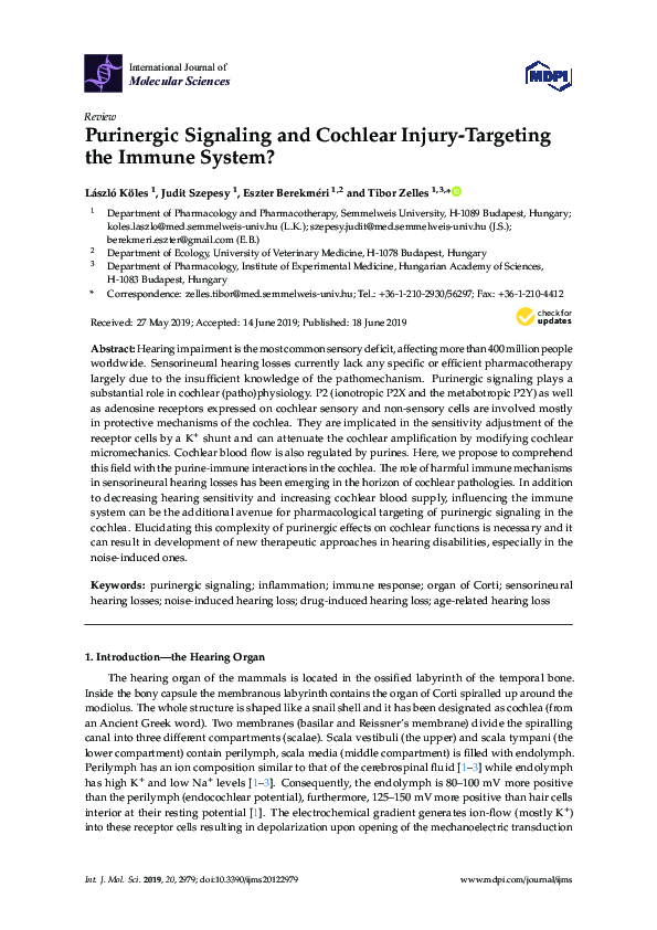 (PDF) Purinergic Signaling and Cochlear Injury-Targeting the Immune System?