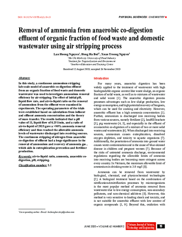 (PDF) Removal of ammonia from anaerobic co-digestion effluent of organic fraction of food waste ...