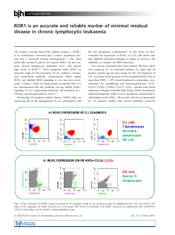 (PDF) ROR1 is an accurate and reliable marker of minimal residual ...