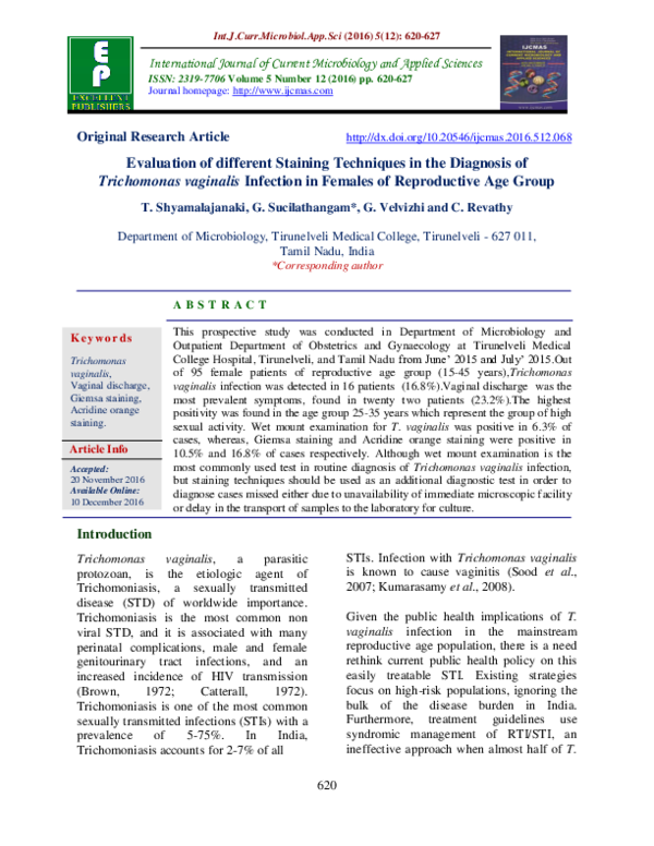 Pdf Evaluation Of Different Staining Techniques In The Diagnosis Of Trichomonas Vaginalis