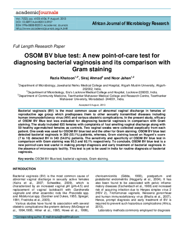 (PDF) OSOM BV blue test: A new point-of-care test for diagnosing ...