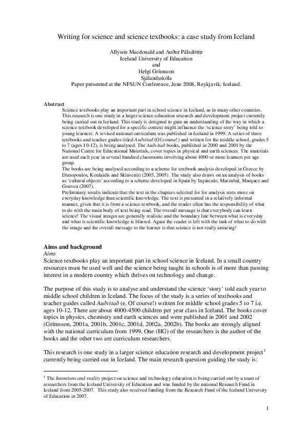 (PDF) Writing for science and science textbooks: a case study from Iceland