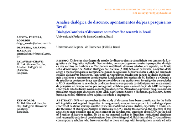 Pdf Análise Dialógica Do Discurso Apontamentos De Para Pesquisa No