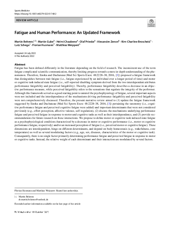 (PDF) Fatigue and Human Performance: An Updated Framework