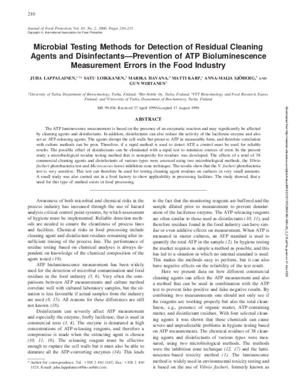 (PDF) Microbial Testing Methods for Detection of Residual Cleaning ...