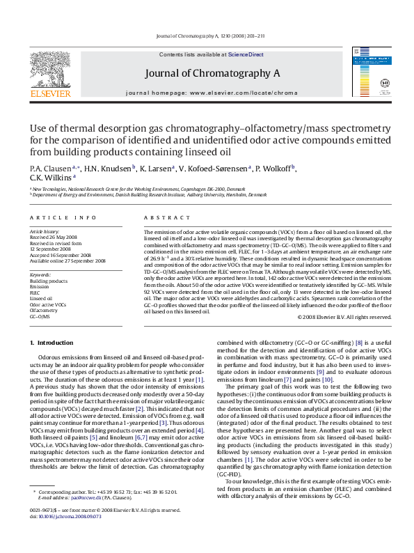 Use of thermal desorption gas chromatography–olfactometry/mass ...