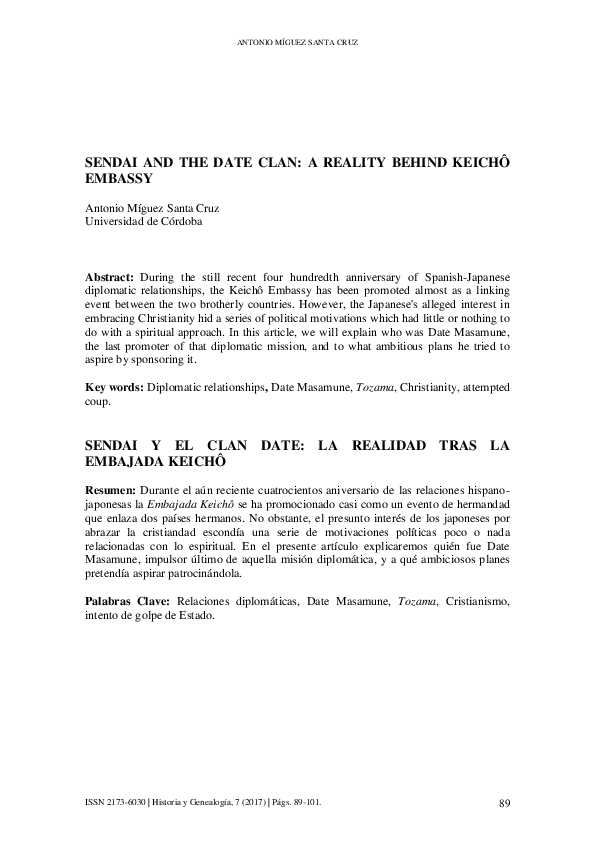 (PDF) Sendai and the Date clan: a reality behind Keichô Embassy