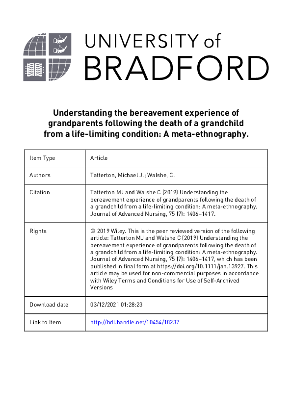 (PDF) Understanding the bereavement experience of grandparents ...