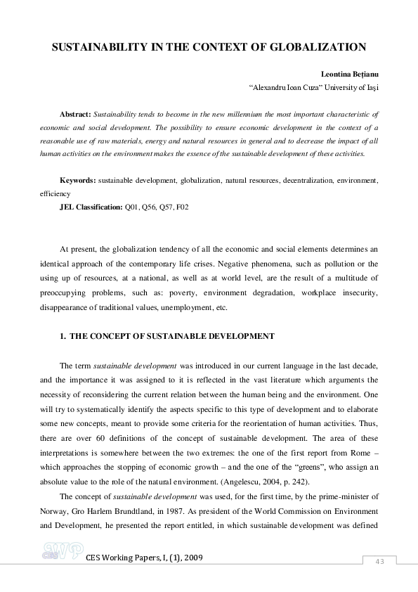 (PDF) Sustainability in the Context of Globalization