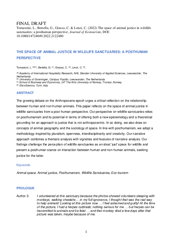 (PDF) The space of animal justice in wildlife sanctuaries: a posthuman ...