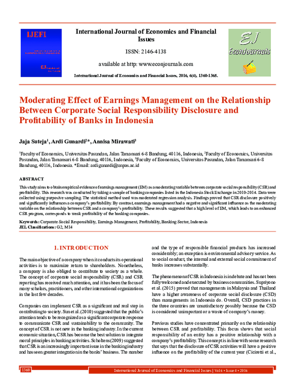 (PDF) Moderating Effect of Earnings Management on the Relationship Between Corporate Social ...