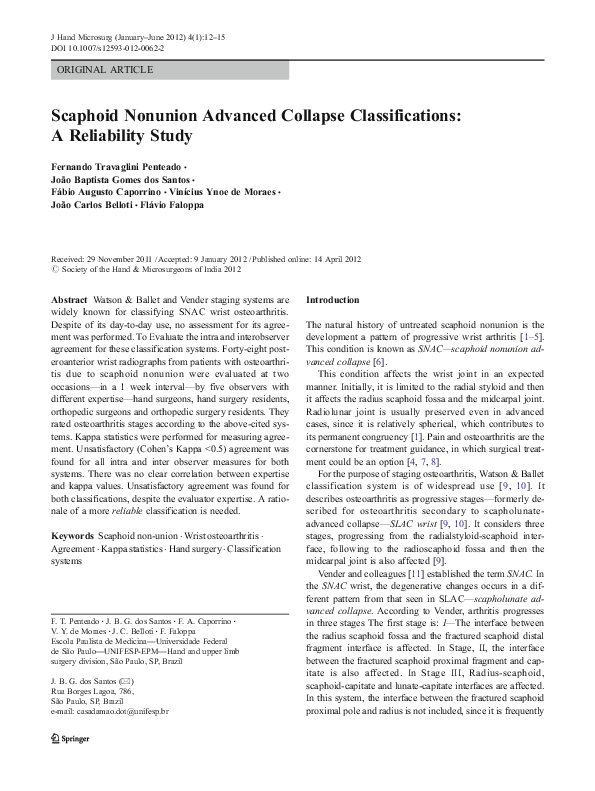 (PDF) Scaphoid nonunion advanced collapse classifications: a ...