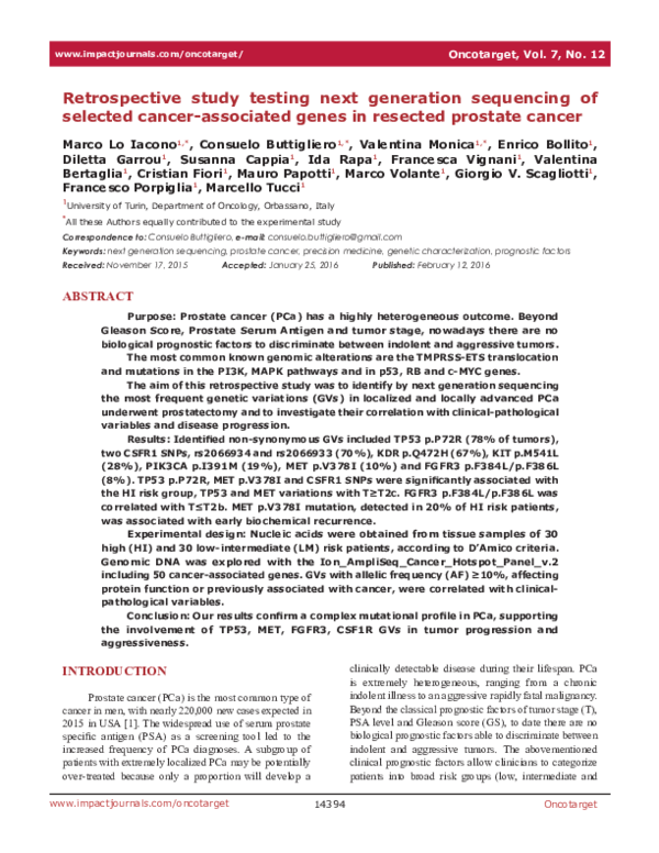 (PDF) Retrospective study testing next generation sequencing of ...