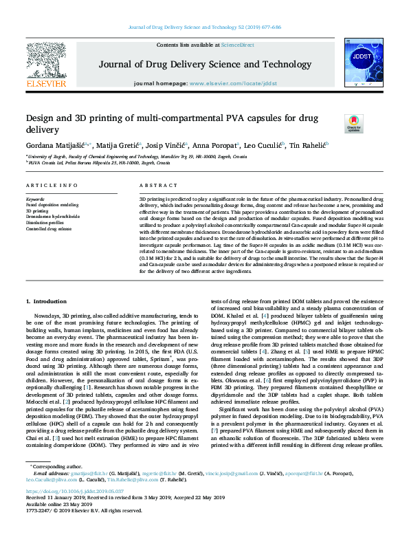 (PDF) Design and 3D printing of multi-compartmental PVA capsules for ...