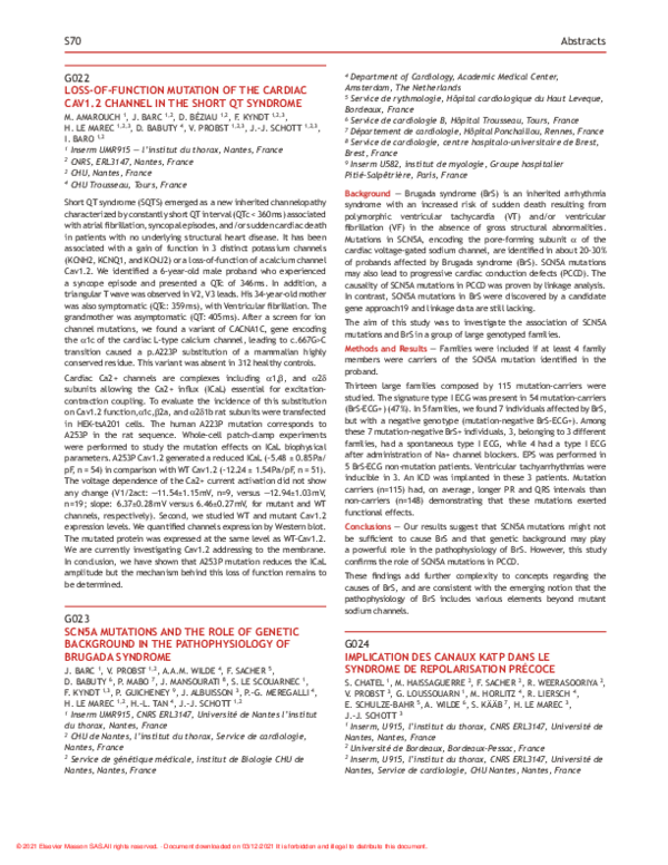 (PDF) G022 Loss-of-function mutation of the cardiac CAV1.2 channel in the short QT syndrome ...